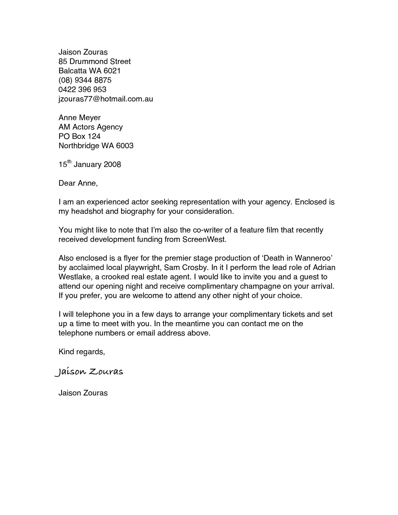 Cover Letter Template For Acting Agents Invitation Template Ideas