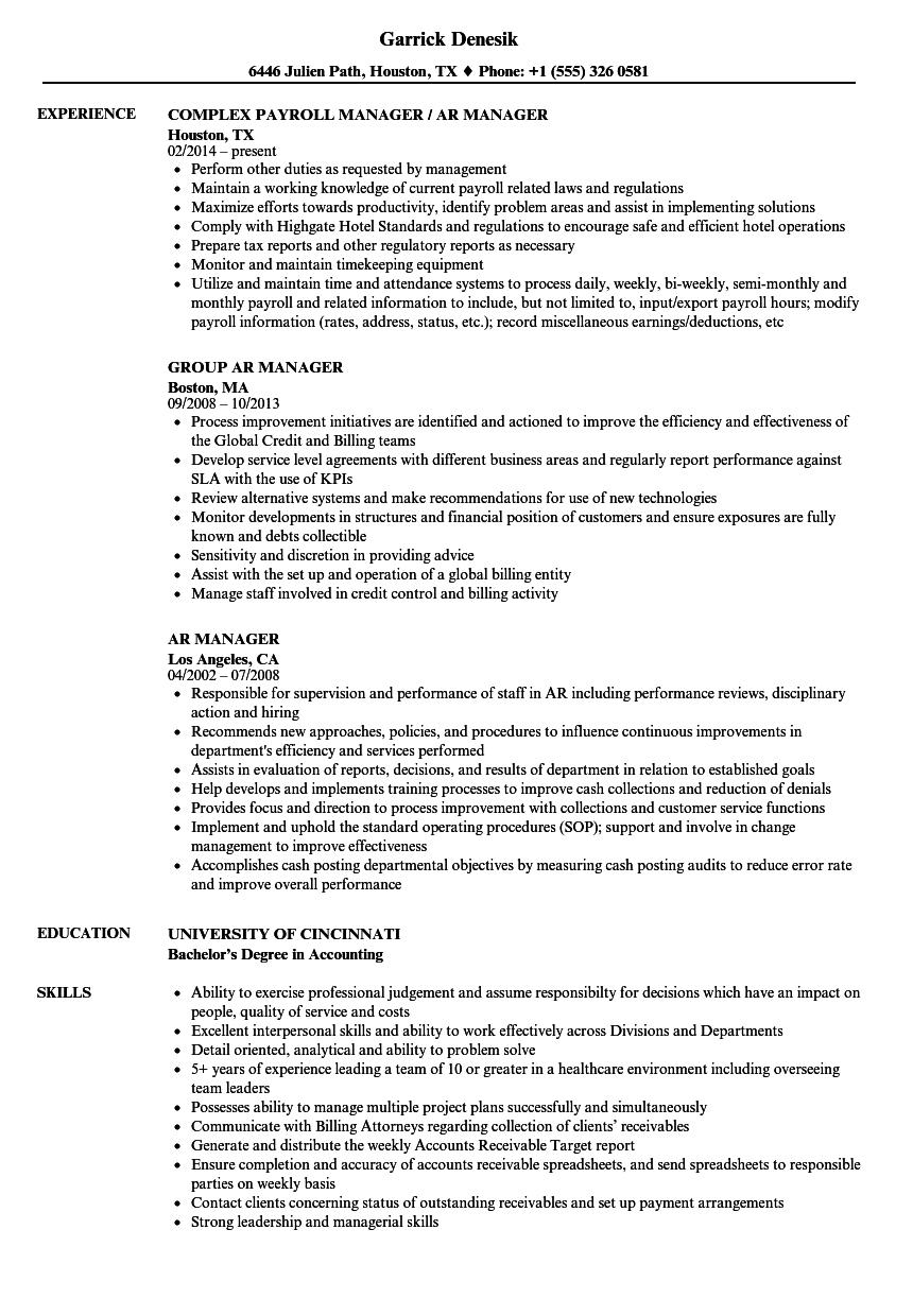 Accounts Receivable Manager Resume Template Invitation Template Ideas