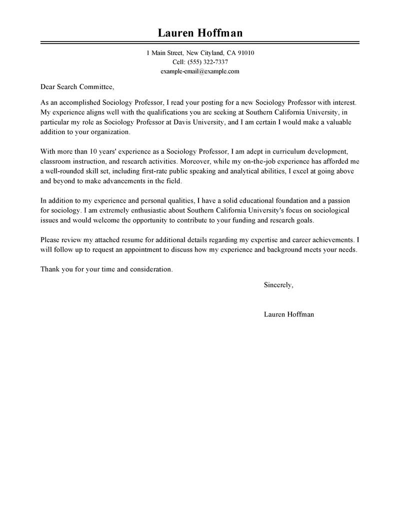 Sample Cover Letter For Adjunct Professor With No Experience 