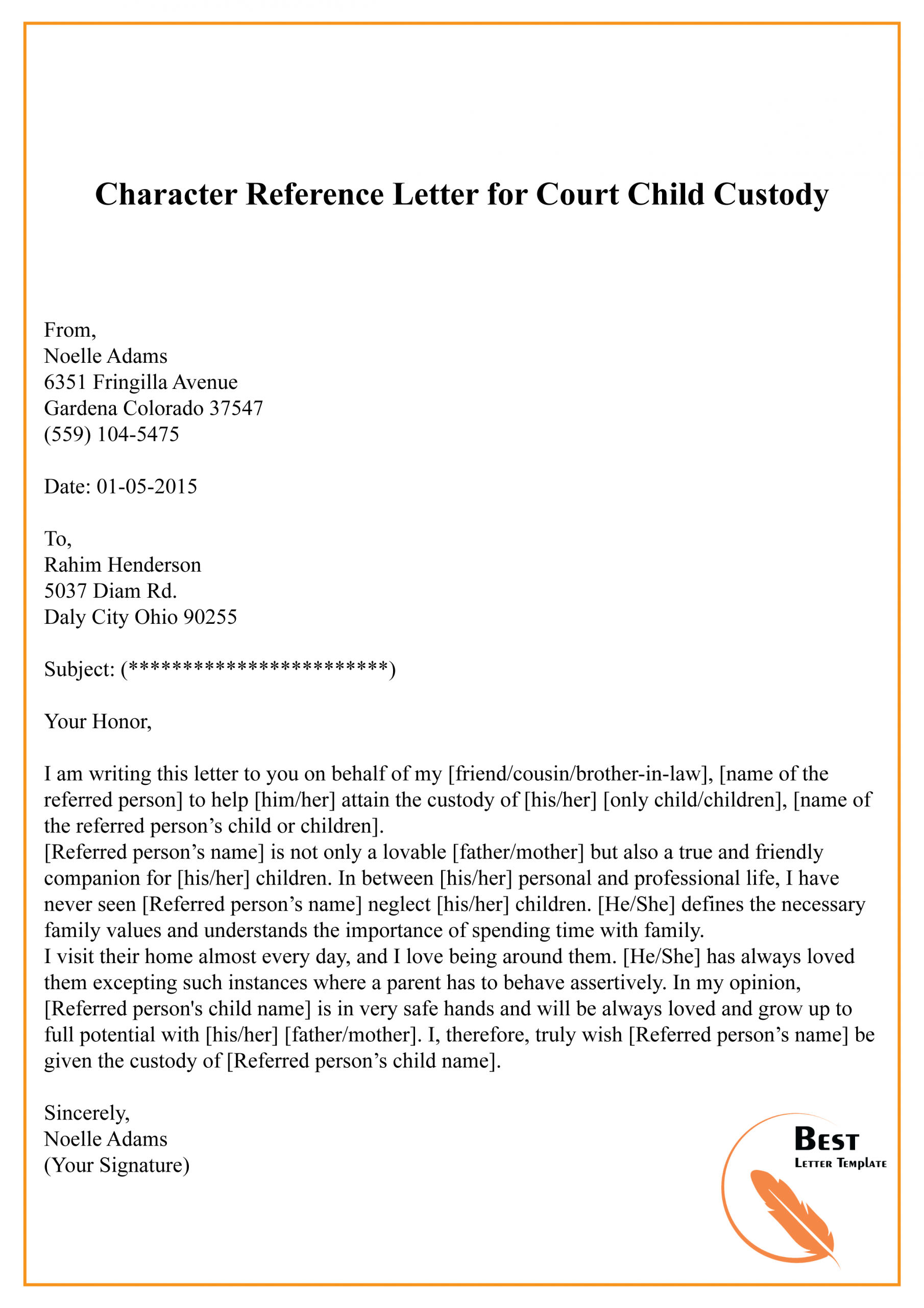Character Reference Letter For Family Court Invitation Template Ideas