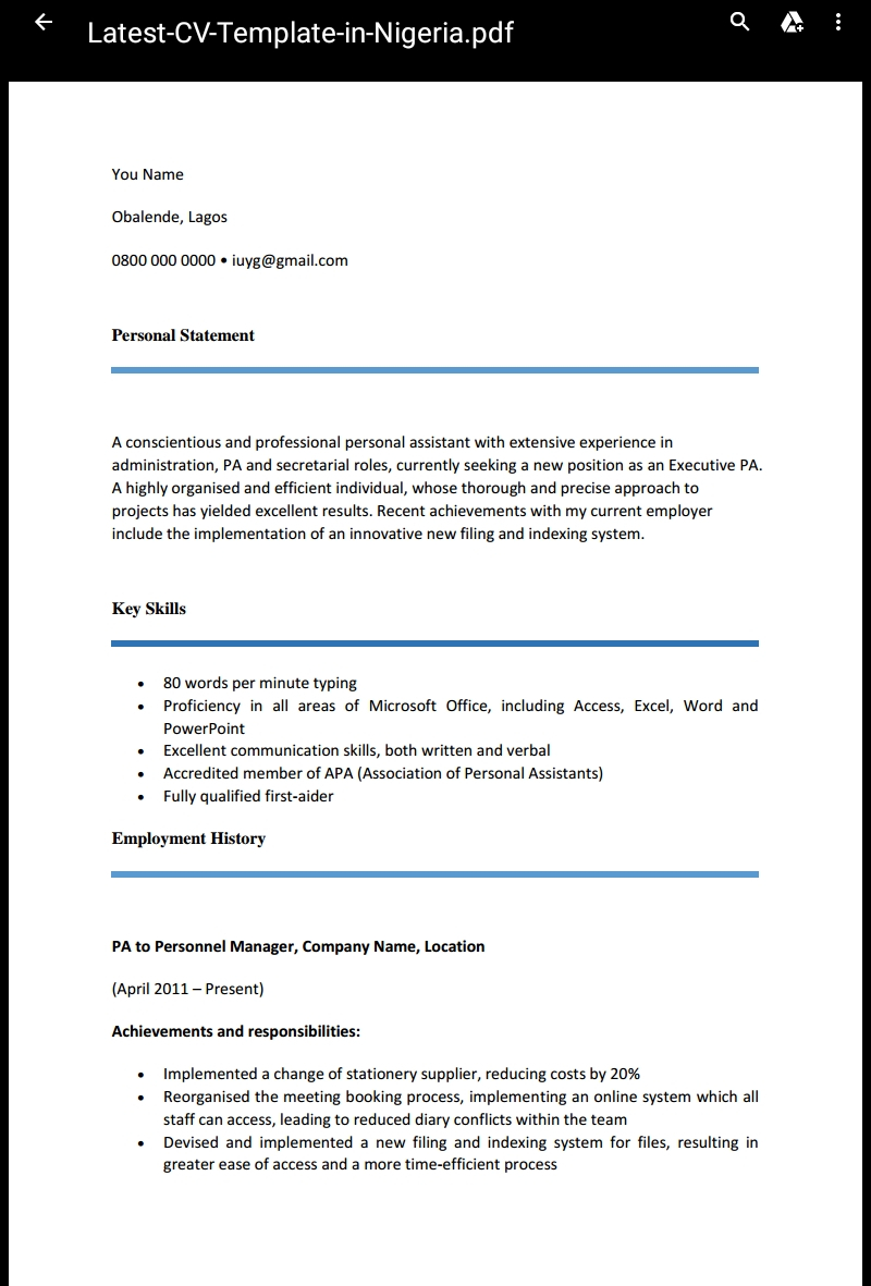 Best Cv Template In Nigeria Invitation Template Ideas