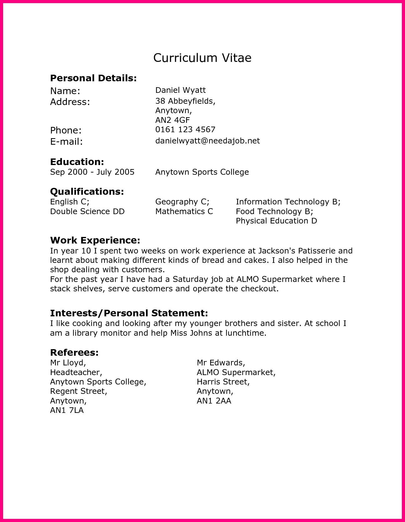 Work Experience Cv Template Year 11 Invitation Template Ideas