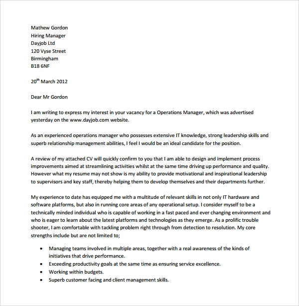 Cover Letter For Director Of Operations Invitation Template Ideas