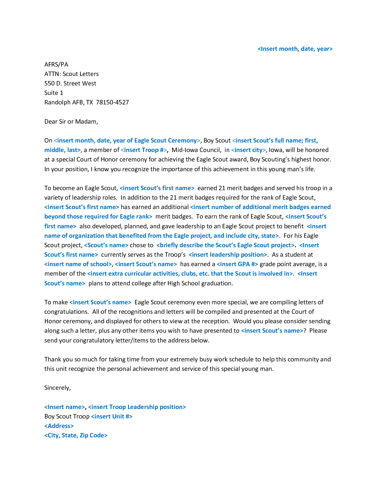 Eagle Scout Letter Of Recommendation Format Invitation Template Ideas