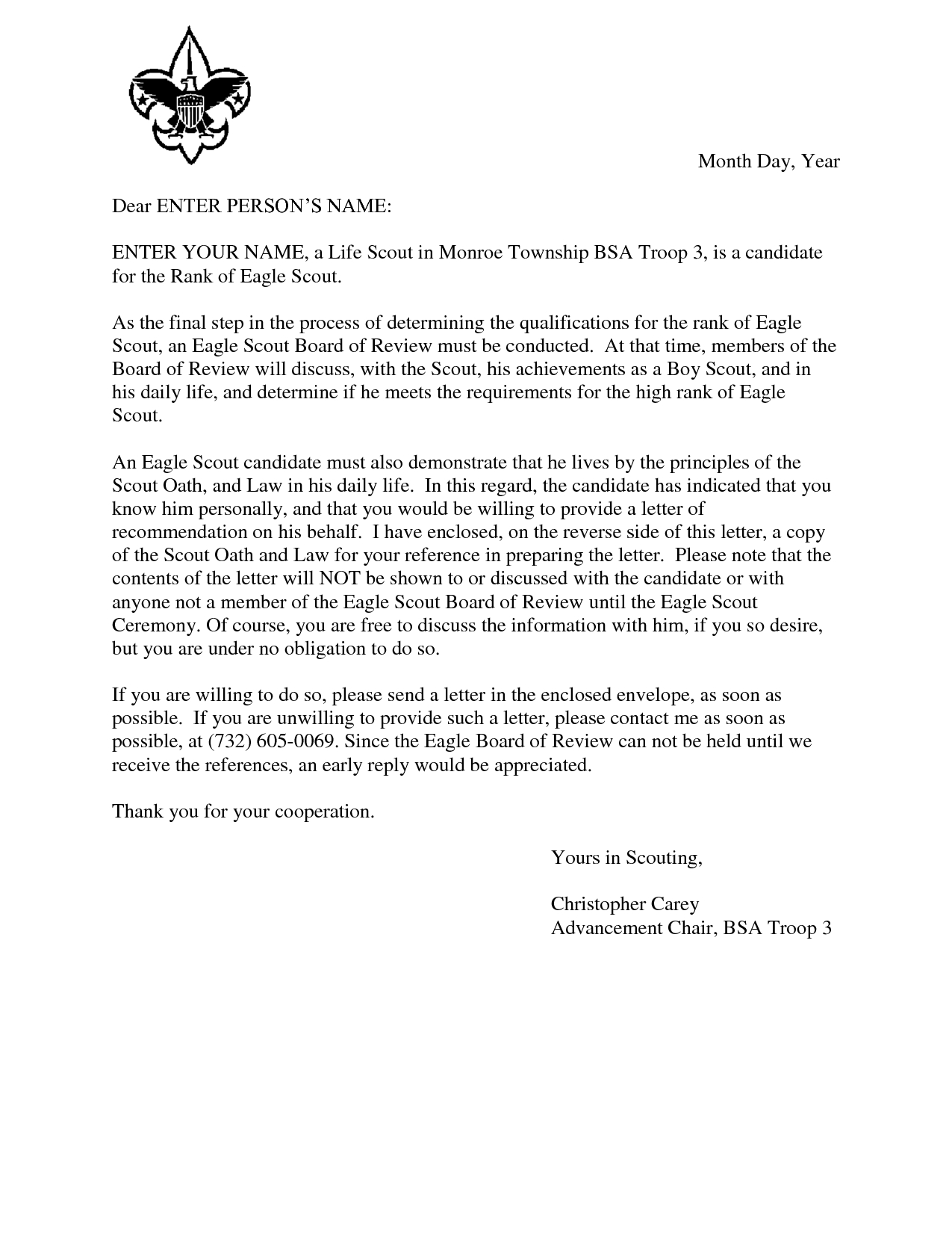 Bsa Eagle Scout Letter Of Recommendation Form Invitation Template Ideas