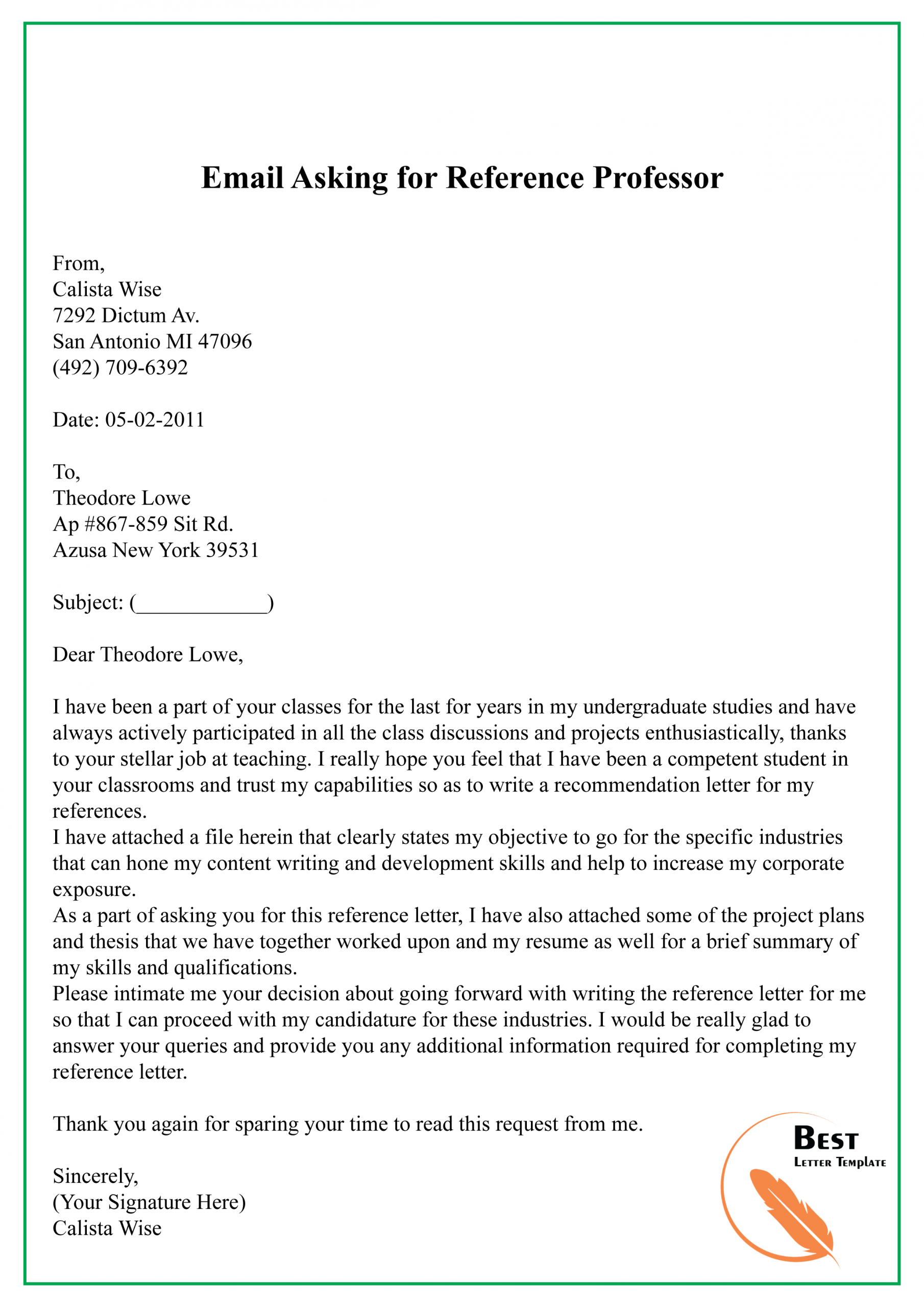 Re For Letter Of Recommendation To Professor Invitation Template 
