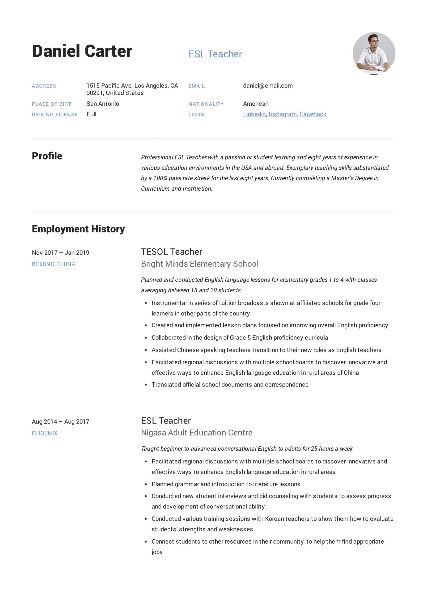 Tefl Teaching Cv Template Invitation Template Ideas