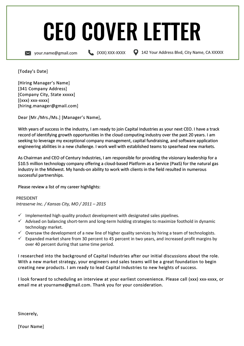 Executive Cover Letter Examples 2019 Invitation Template Ideas