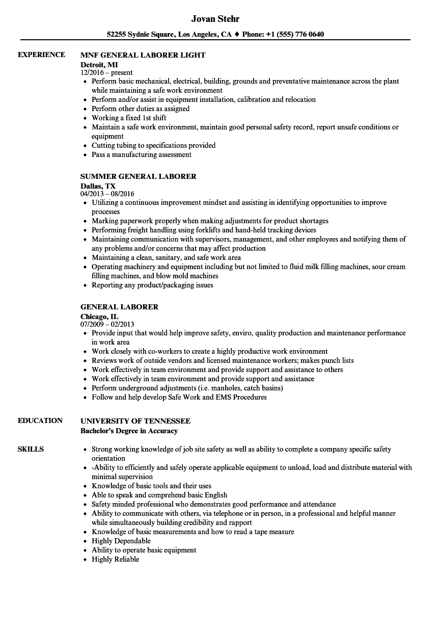 General Worker Cv Template Invitation Template Ideas