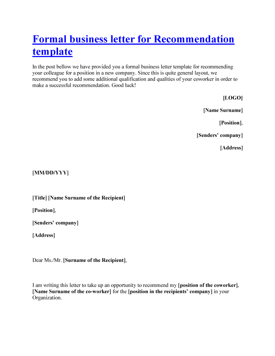 Template For General Letter Of Recommendation Invitation Template Ideas