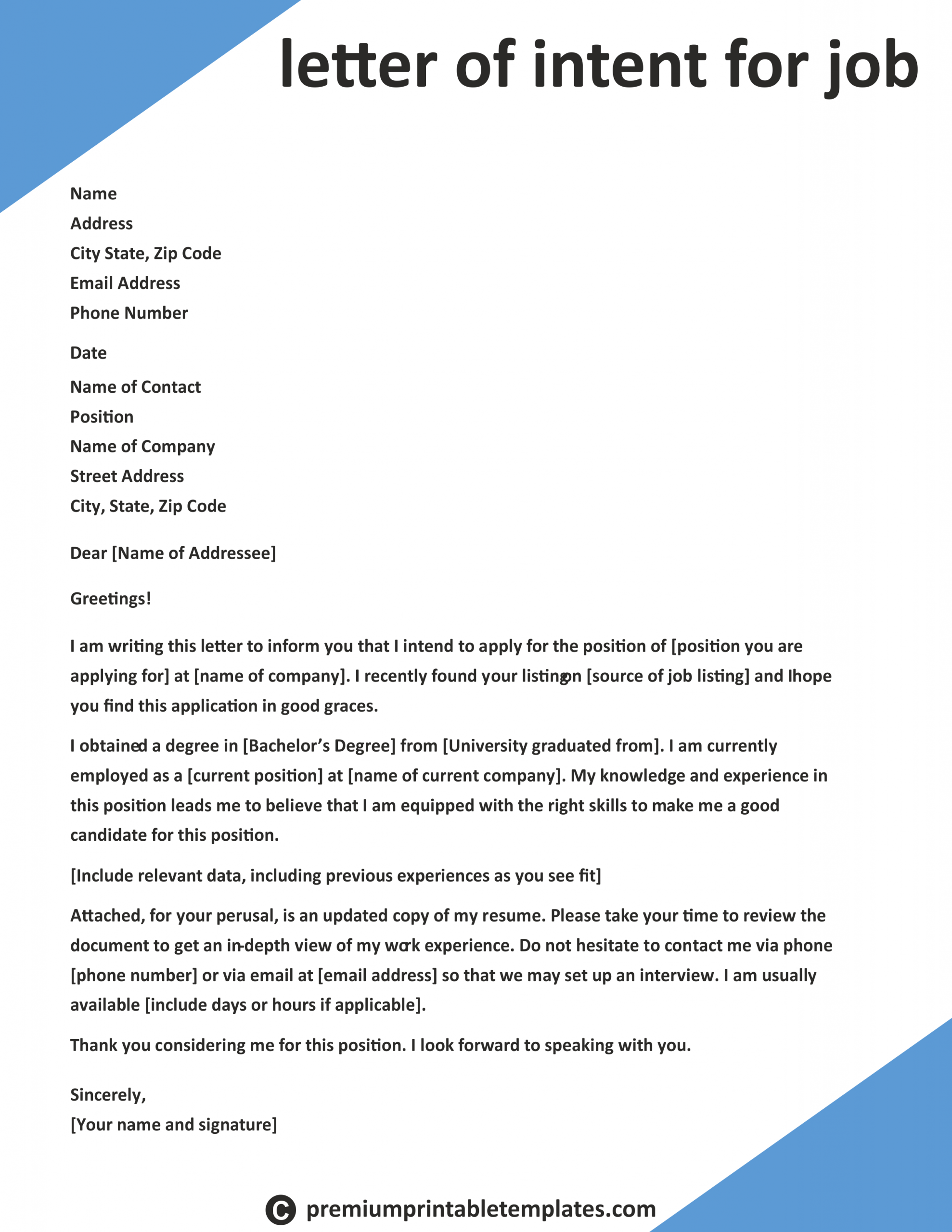 Cover Letter Or Letter Of Intent Invitation Template Ideas
