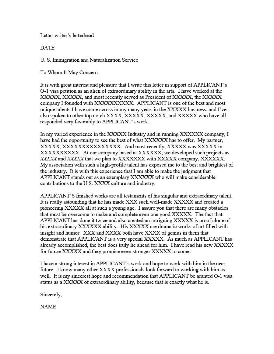 Example Letter Of Recommendation For Immigration Purposes Invitation 