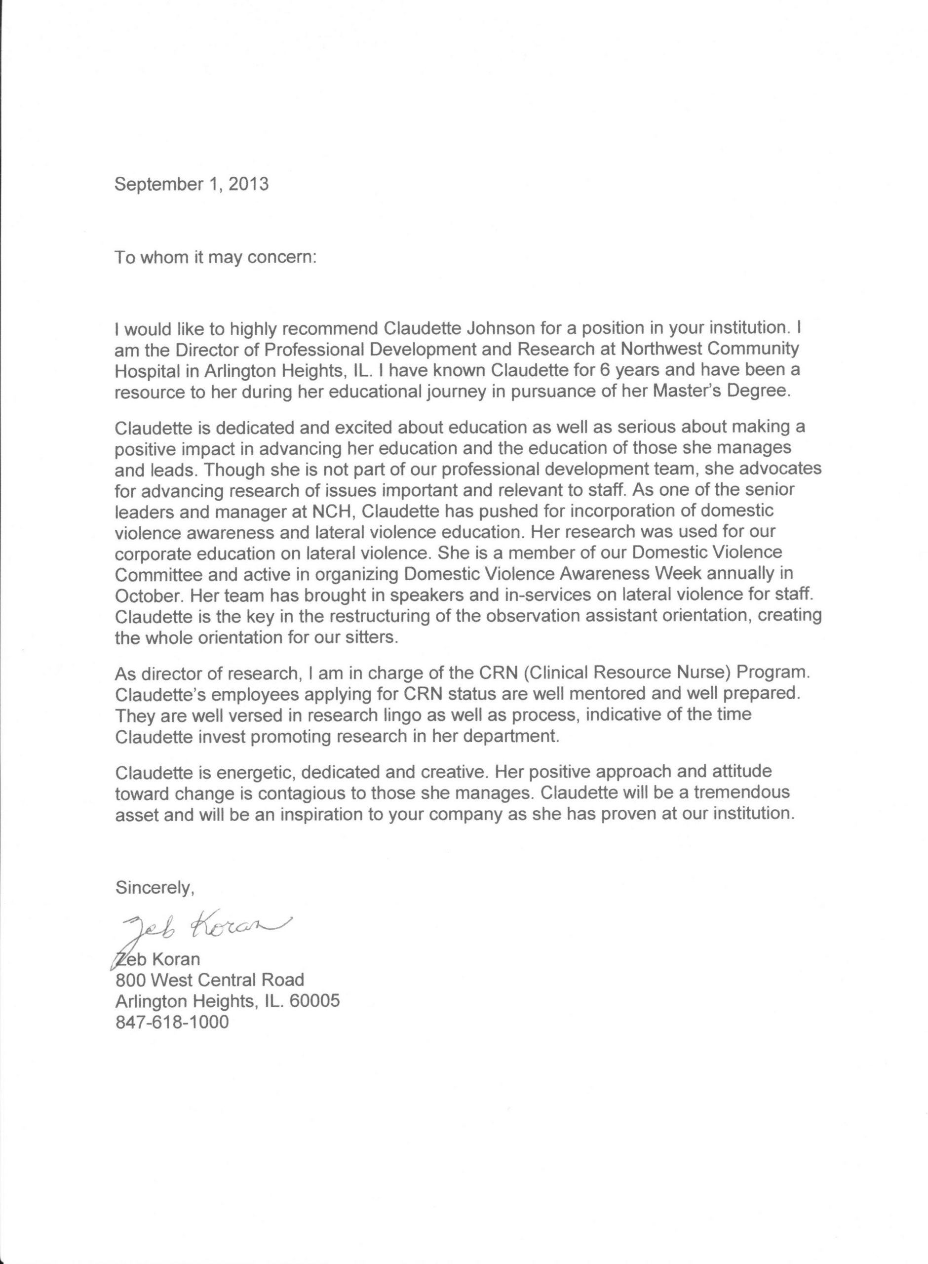 Reference Letter For Nursing Student From Clinical Instructor 