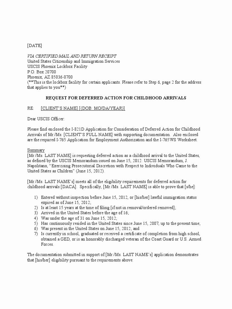Daca Letter Of Recommendation Sample Invitation Template Ideas