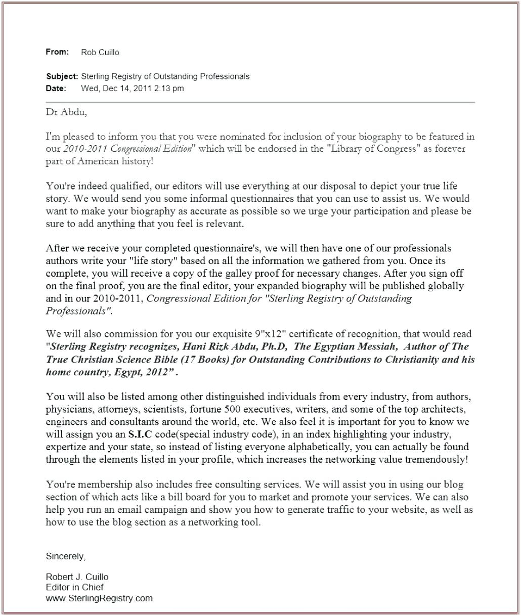 Sample Letter Of Recommendation For Congressional Nomination 