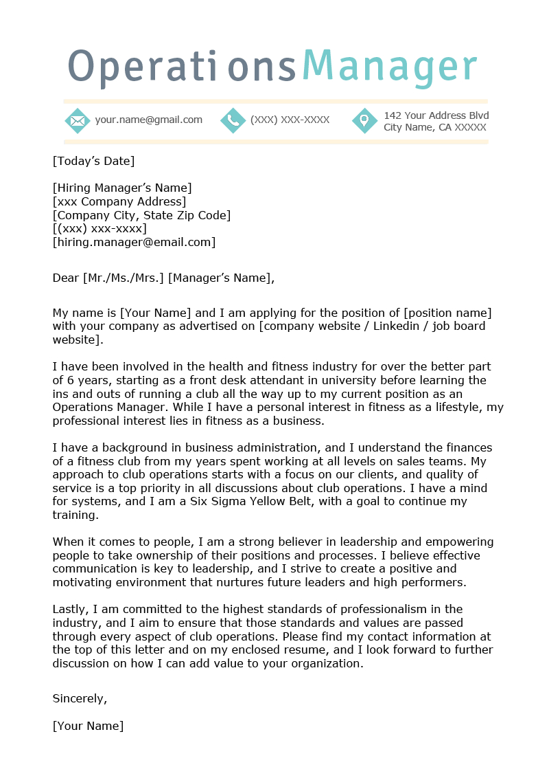 Operation Manager Cover Letter Sample Invitation Template Ideas