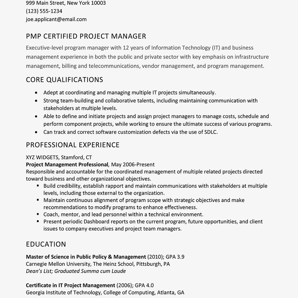 Pmp Certified Resume Template Invitation Template Ideas