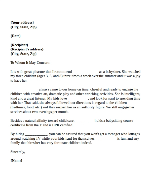 Child Care Reference Letter Examples Invitation Template Ideas
