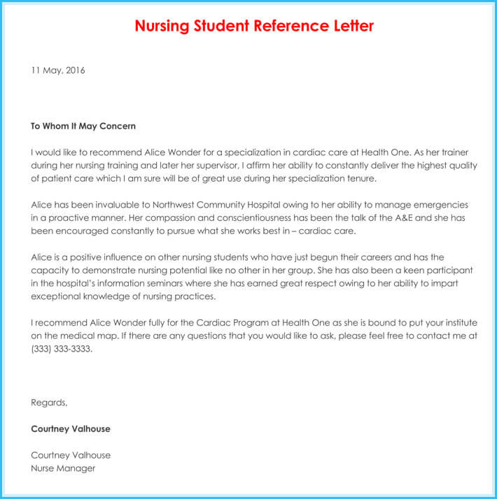 Letter Of Recommendation Sample Nursing Student Invitation Template Ideas