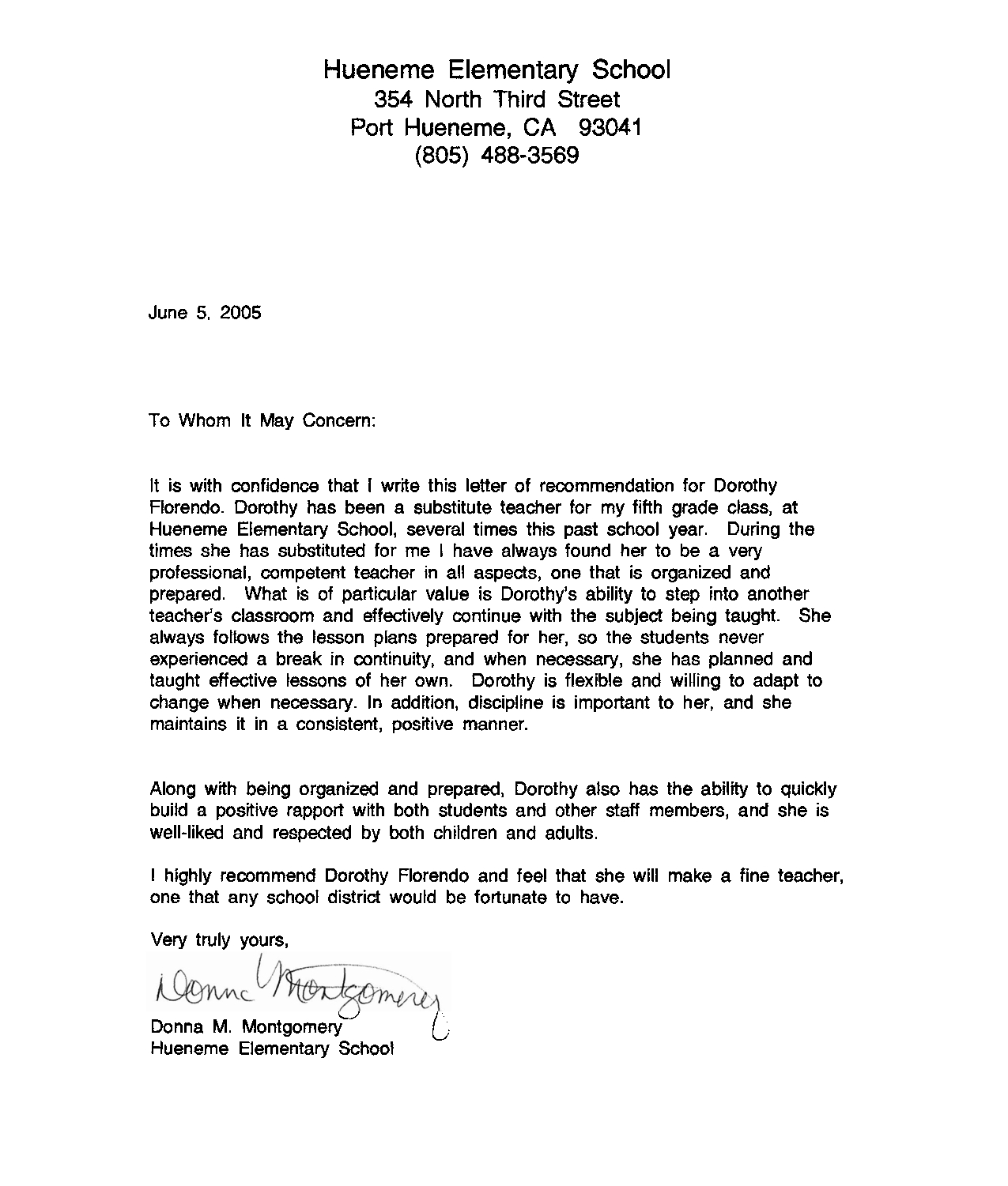 Sample Letter Of Recommendation For College Faculty Position