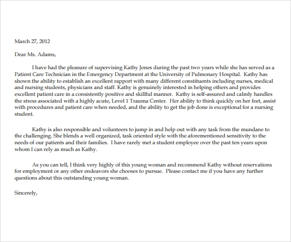 Recommendation Letter Nurses Employment Invitation Template Ideas