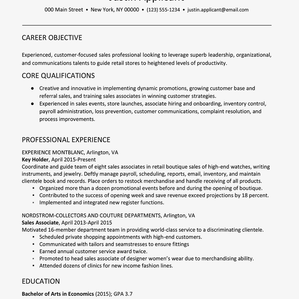 Resume Template For High End Retail Invitation Template Ideas