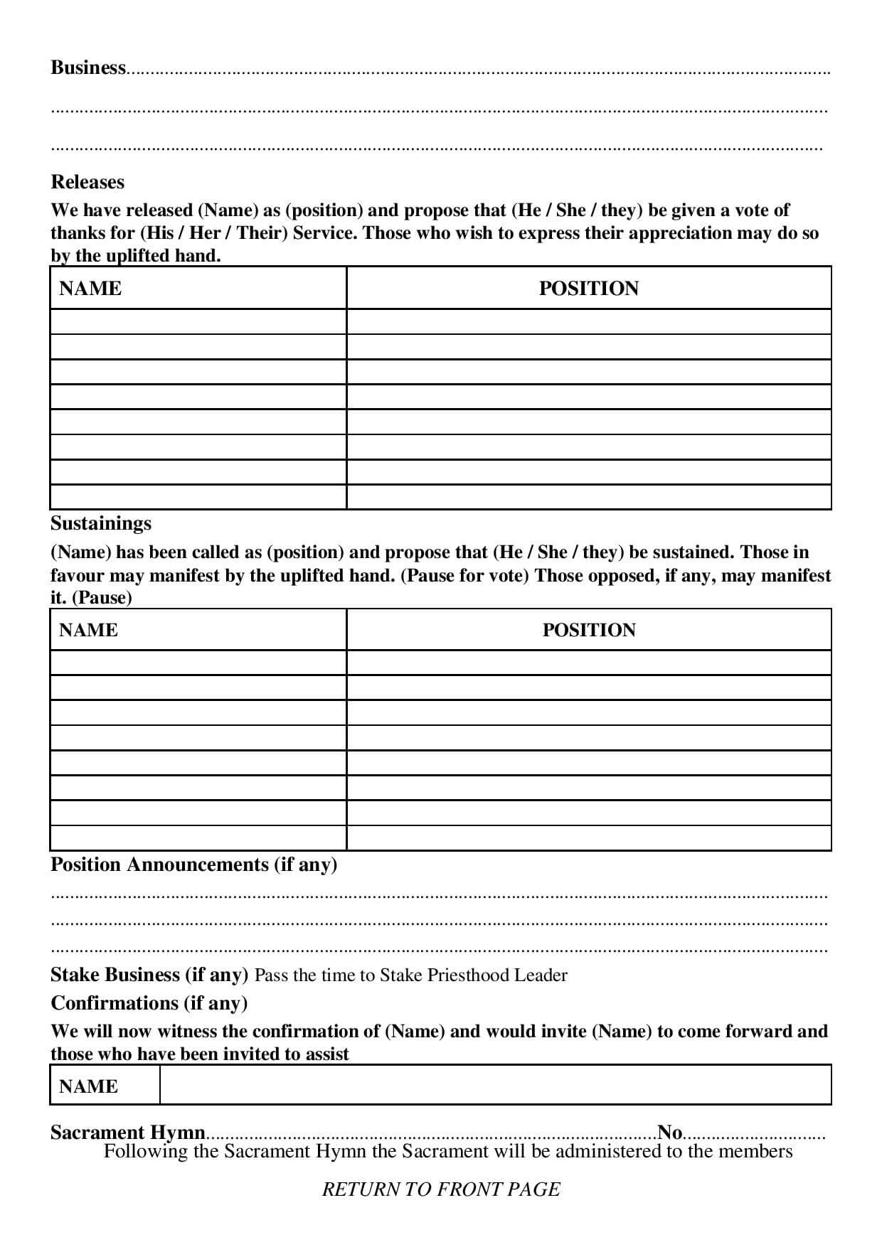 Ward Council Agenda Template