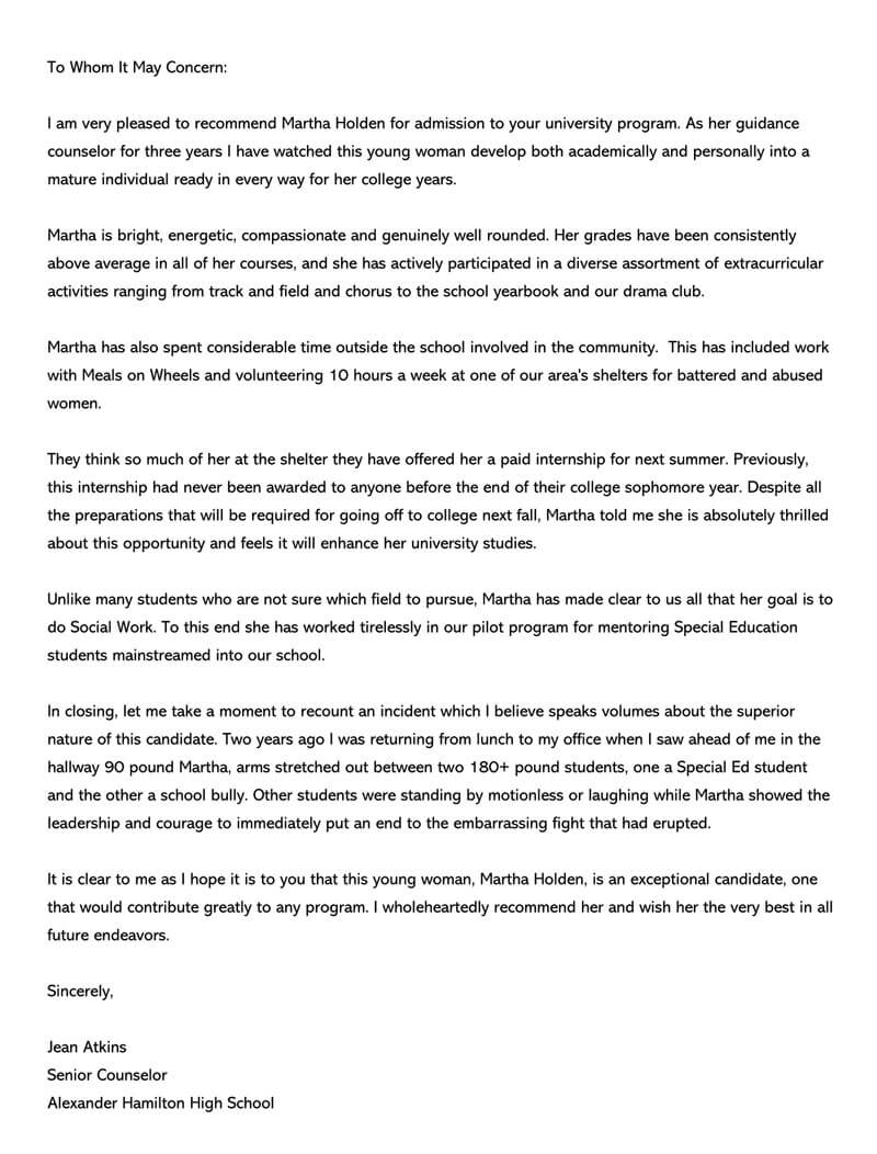 Sample Letter Of Recommendation For Below Average Student Invitation 