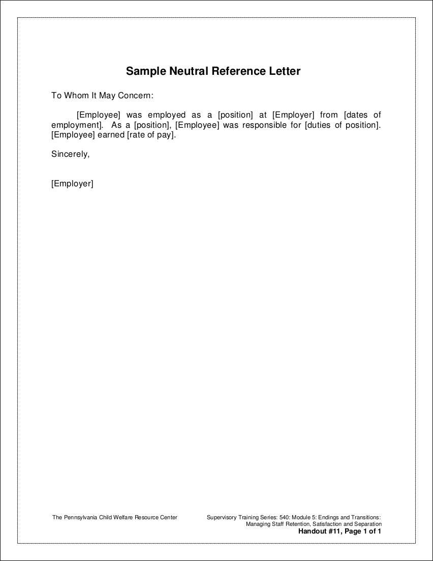 Reference Letter For Terminated Employee Sample Invitation Template Ideas