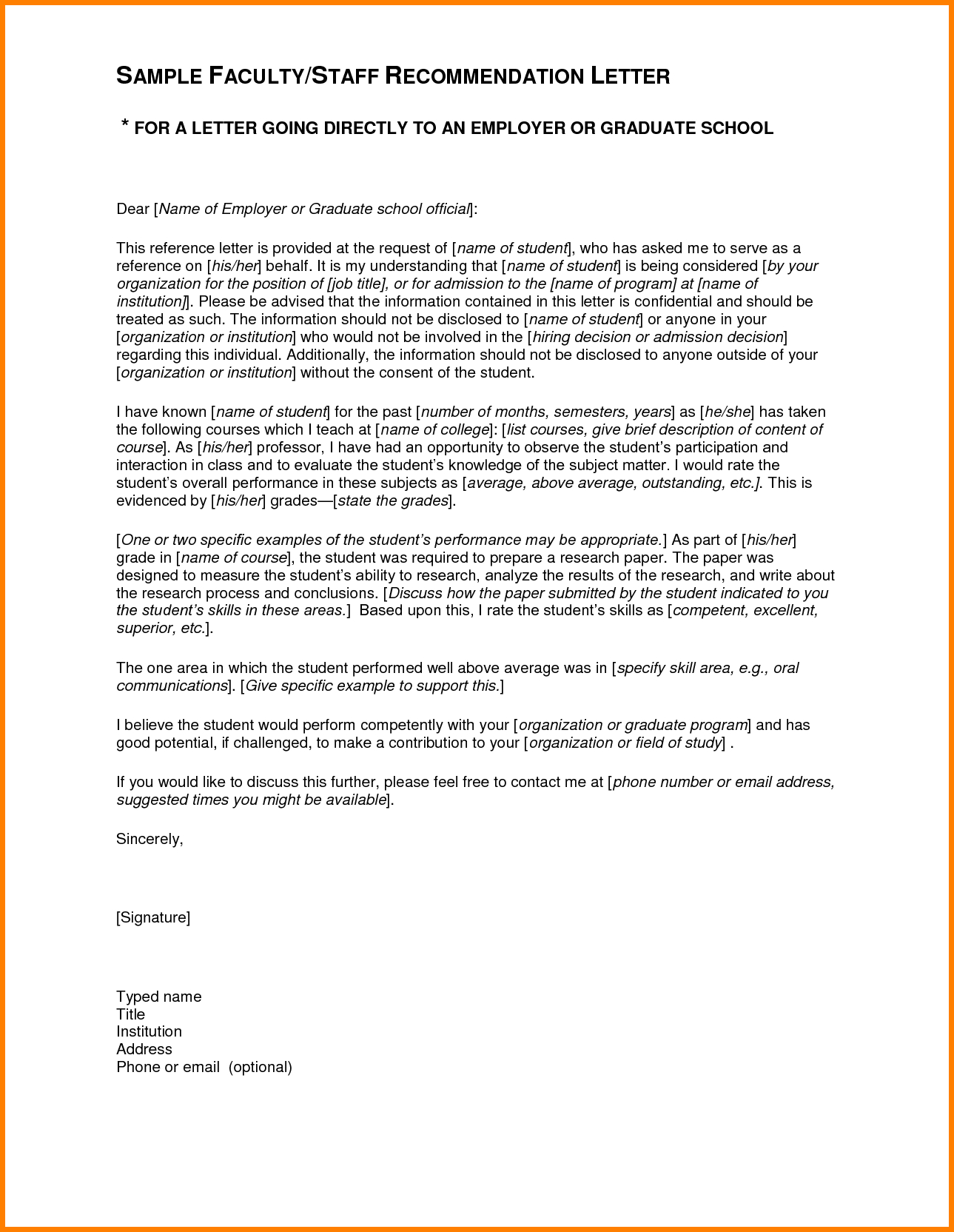 Sample Letter Of Recommendation For Master Student Invitation