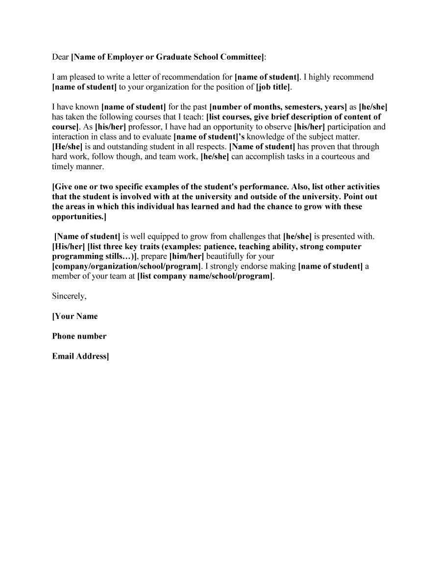 Letter Of Recommendation For Teenager Examples Invitation Template Ideas